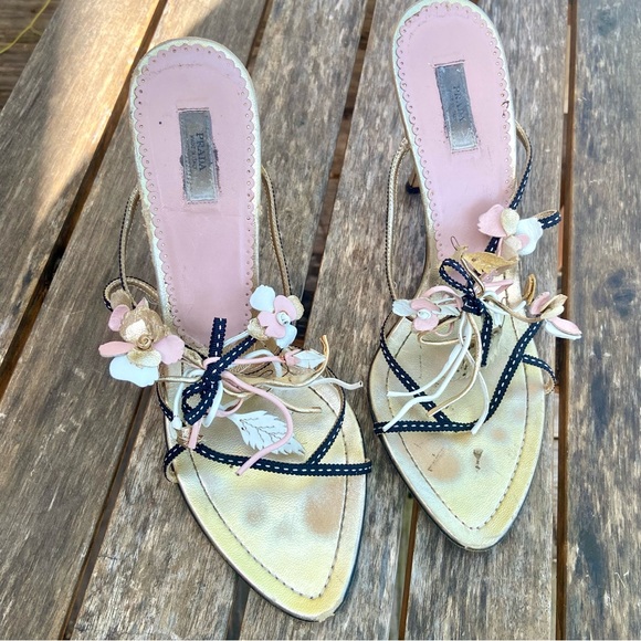 Prada | Shoes | Vintage Prada Strappy Heels Y2k Leather Gold Pink ...